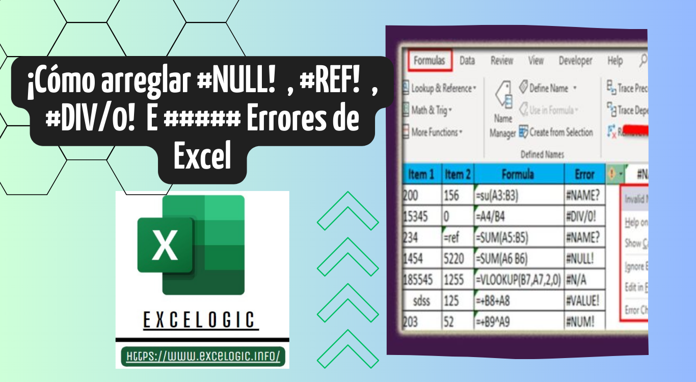 ¡Cómo arreglar #NULL! , #REF! , #DIV/0! E ##### Errores de Excel 💚